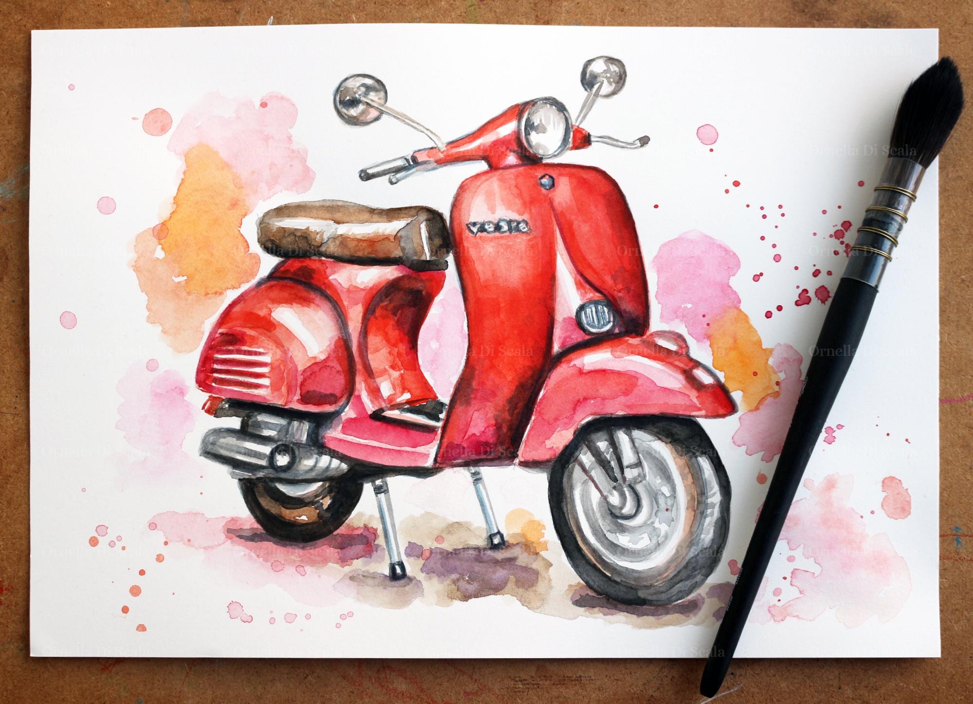 Red Vespa Scooter Printable Wall Art, Hand-painted Watercolor Italy ...