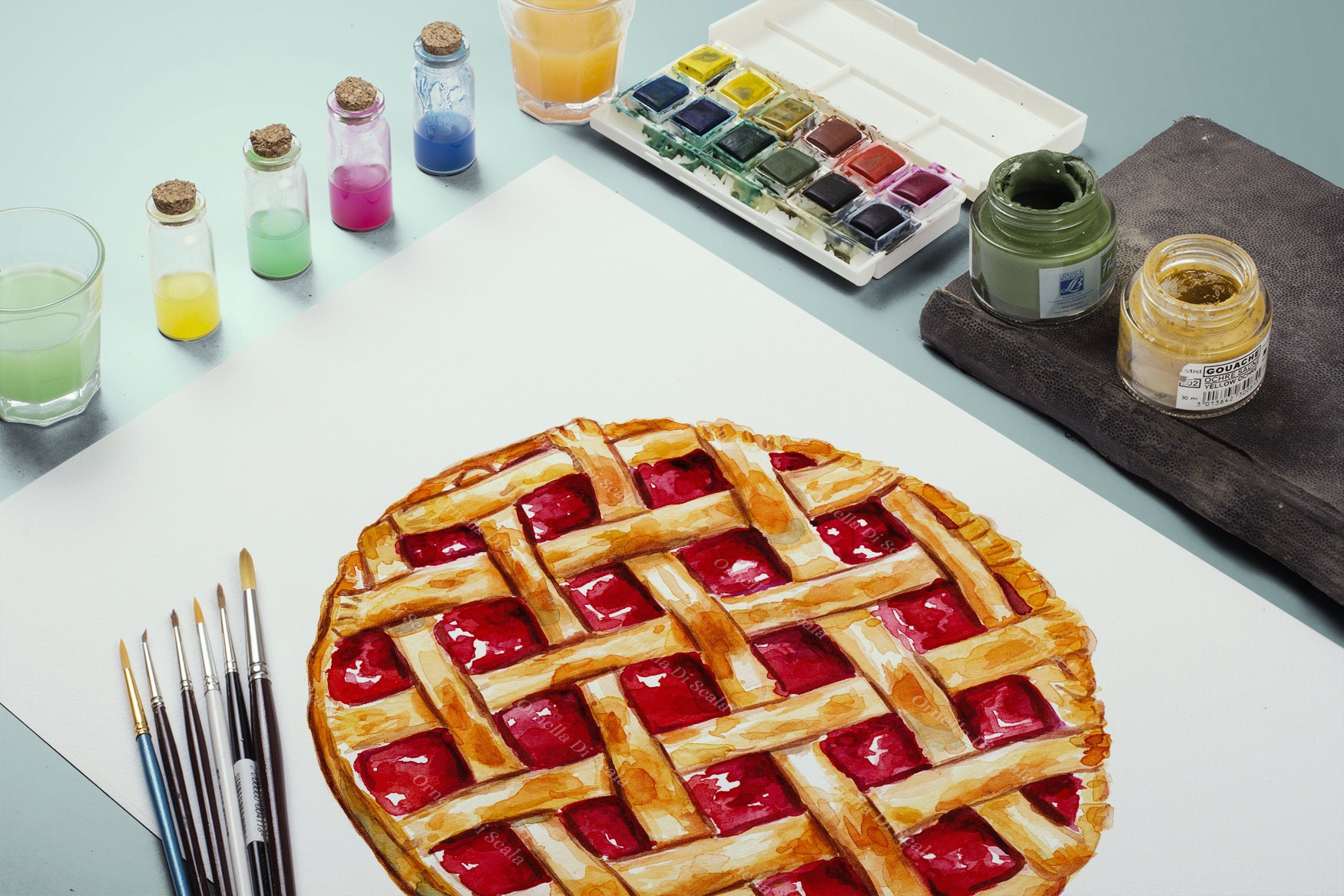 Cherry Pie Watercolor Painting Instant Download Printable Artwork - Etsy