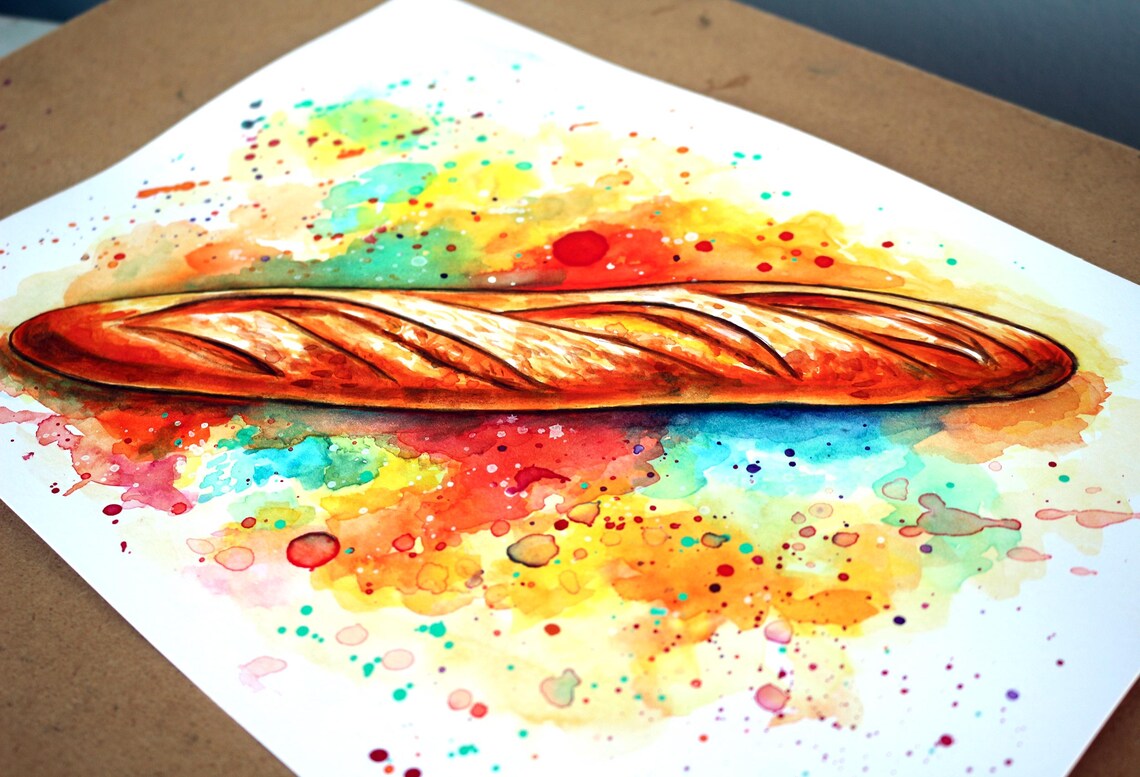French Bread Baguette Watercolor Painting Instant Download Printable ...