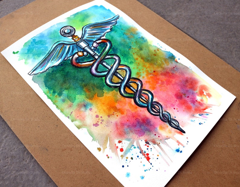 Caduceus Medical Symbol Watercolor Painting Instant Download Printable ...