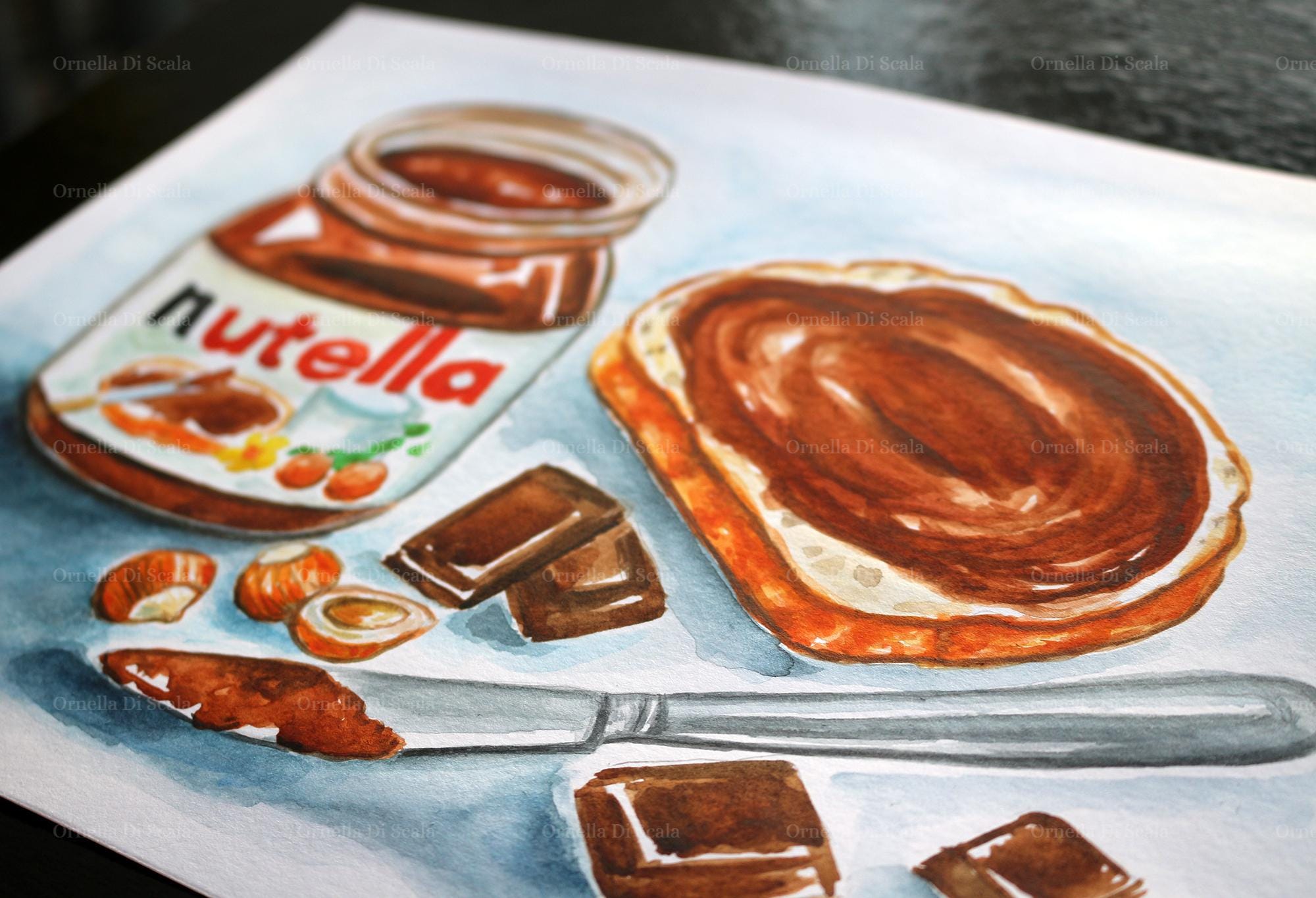 Bread and Nutella Watercolor Art Print, Digital Download, Chocolate ...