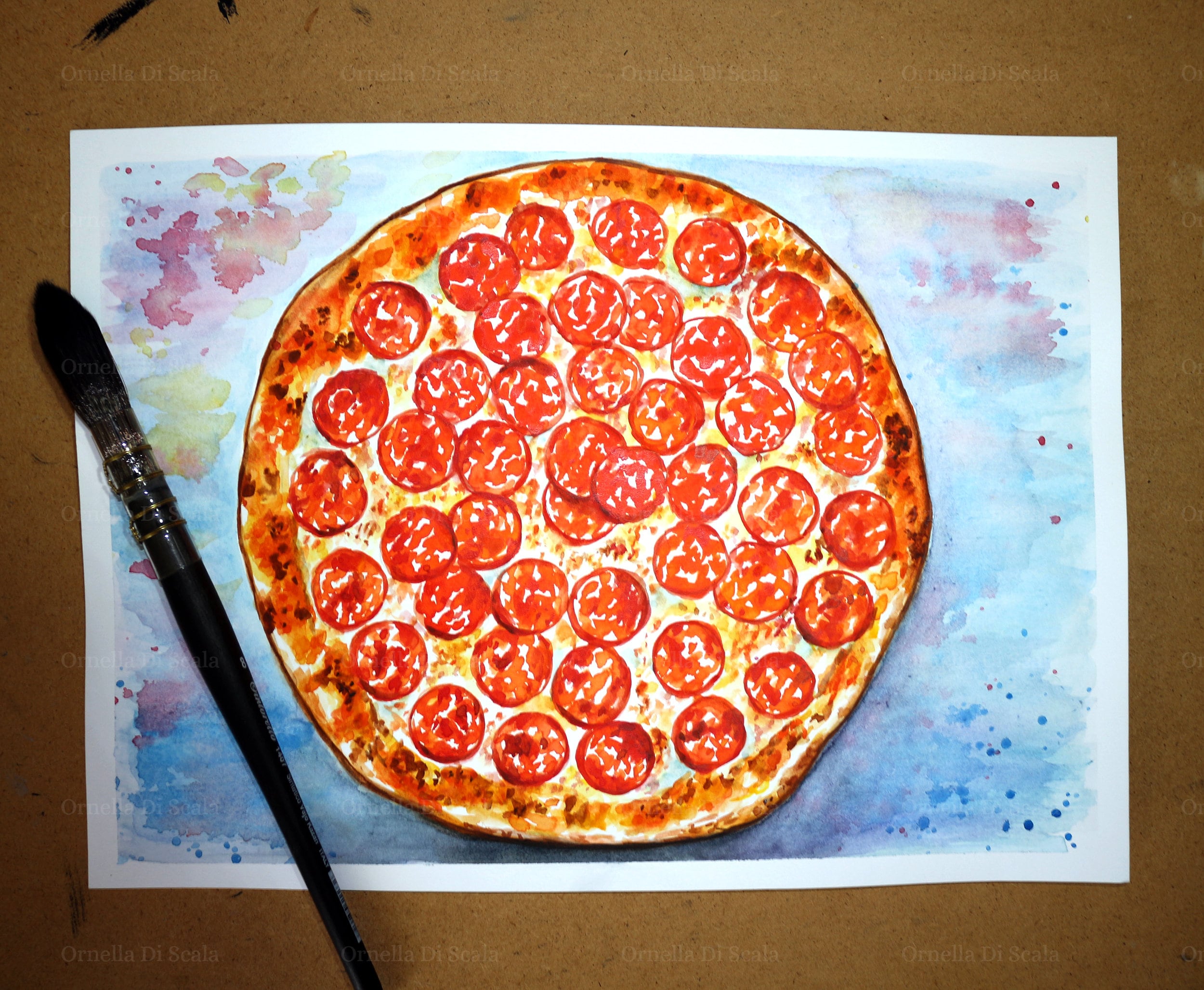 Pepperoni Pizza Watercolor Painting Instant Download Printable Artwork - Etsy