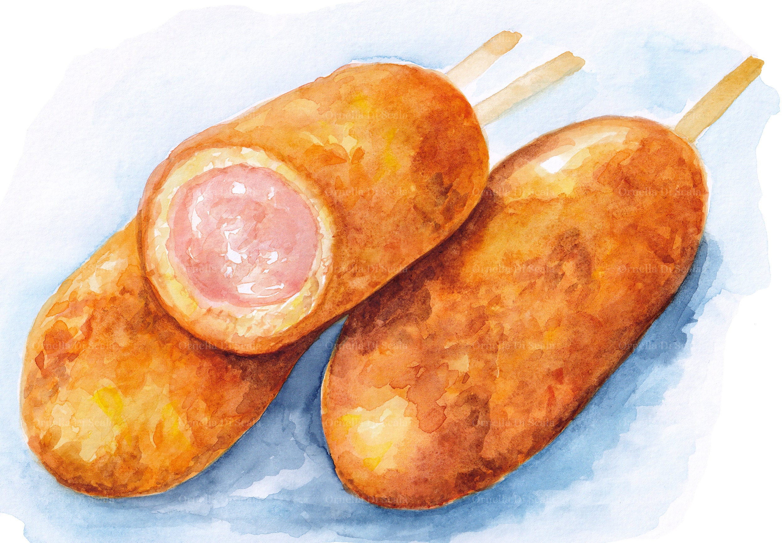 Corn Dog Watercolor Painting Instant Download Printable Artwork - Etsy