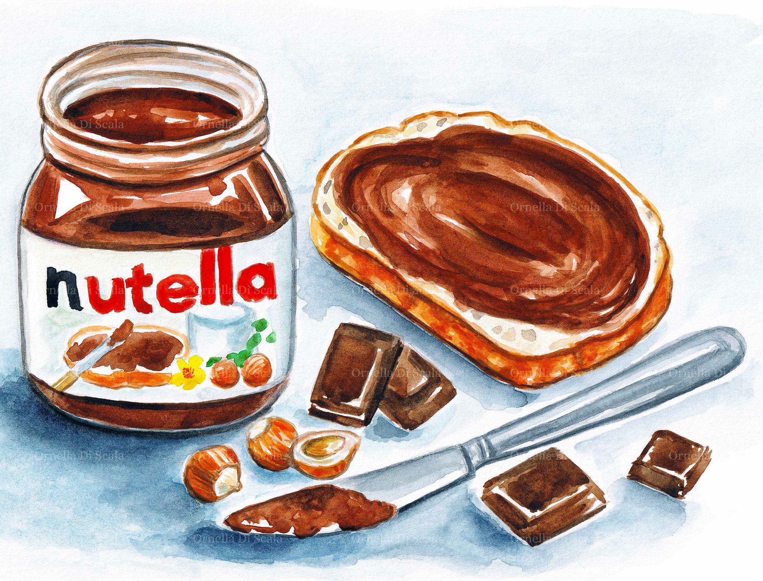 Bread and Nutella Watercolor Art Print, Digital Download, Chocolate ...
