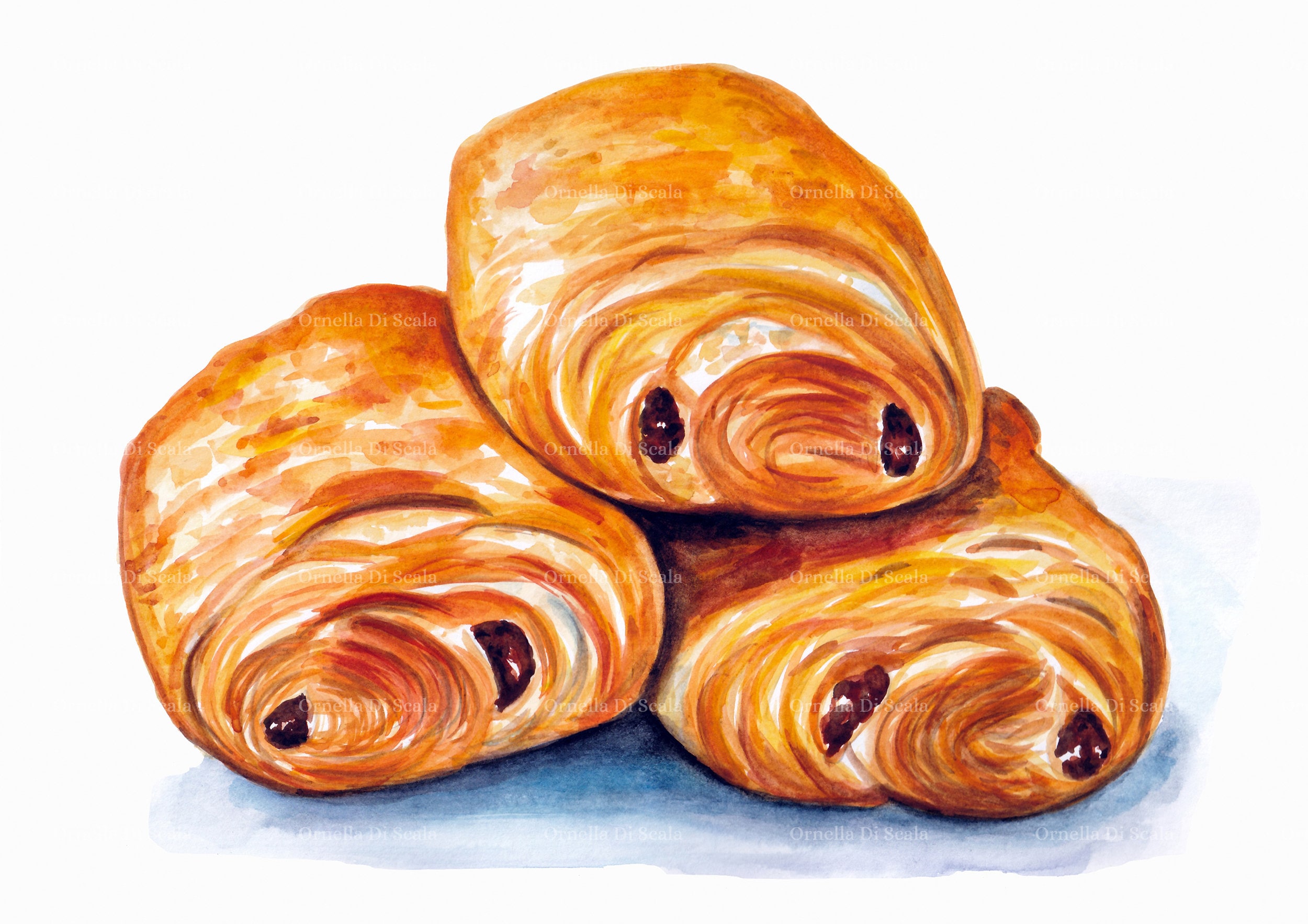 Pain Au Chocolat Watercolor Painting Instant Download Printable Artwork ...