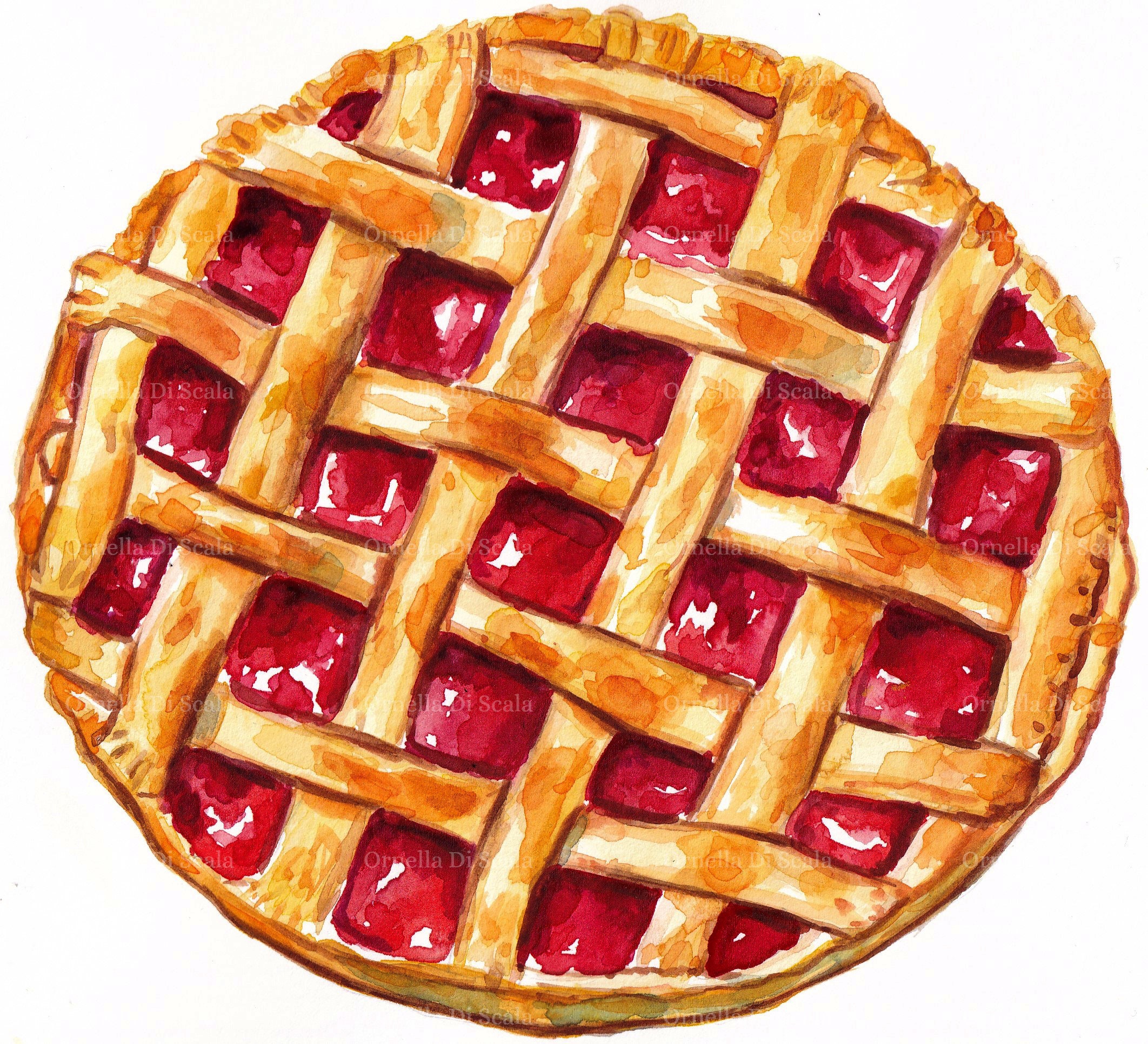 Cherry Pie Watercolor Painting Instant Download Printable Artwork - Etsy