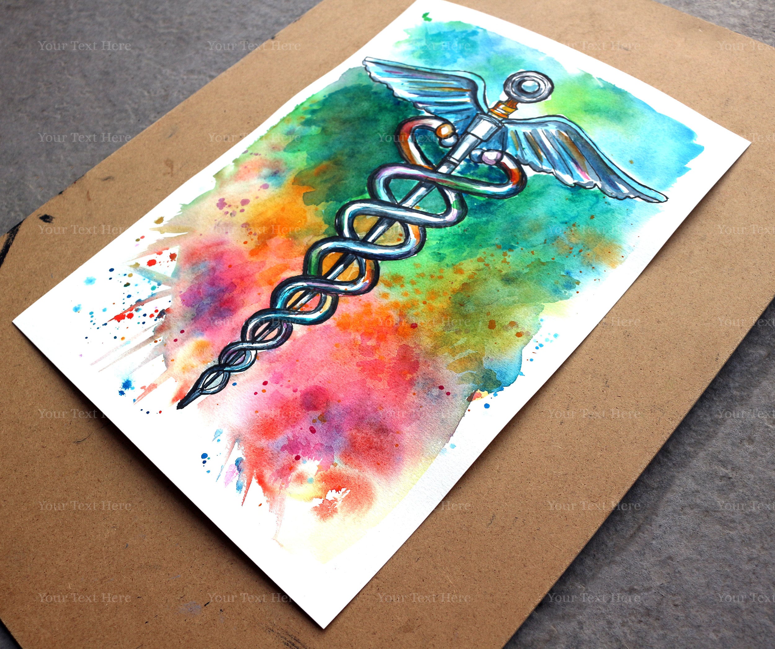 Caduceus Medical Symbol Watercolor Painting Instant Download Printable ...