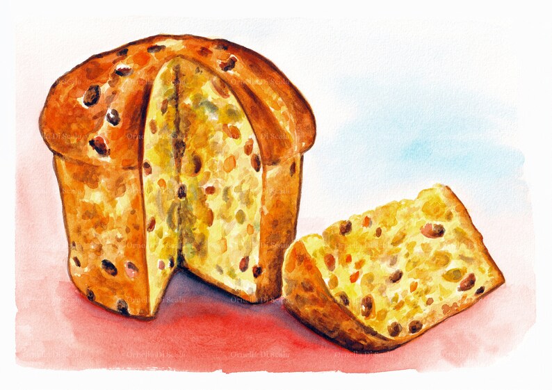 Panettone Milan Christmas Bakery Watercolor Painting Instant Download ...