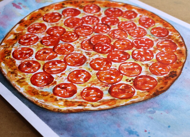 Pepperoni Pizza Watercolor Painting Instant Download Printable Artwork - Etsy
