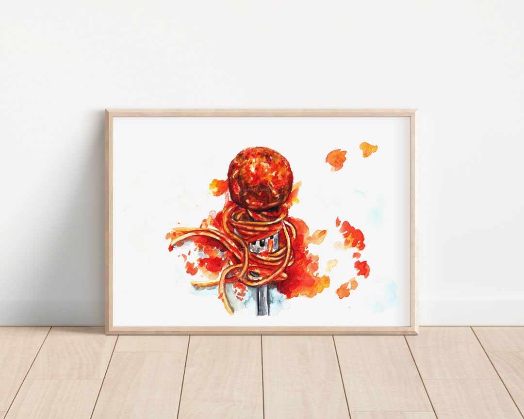 Meatball and Spaghetti Watercolor Painting Instant Download Printable ...