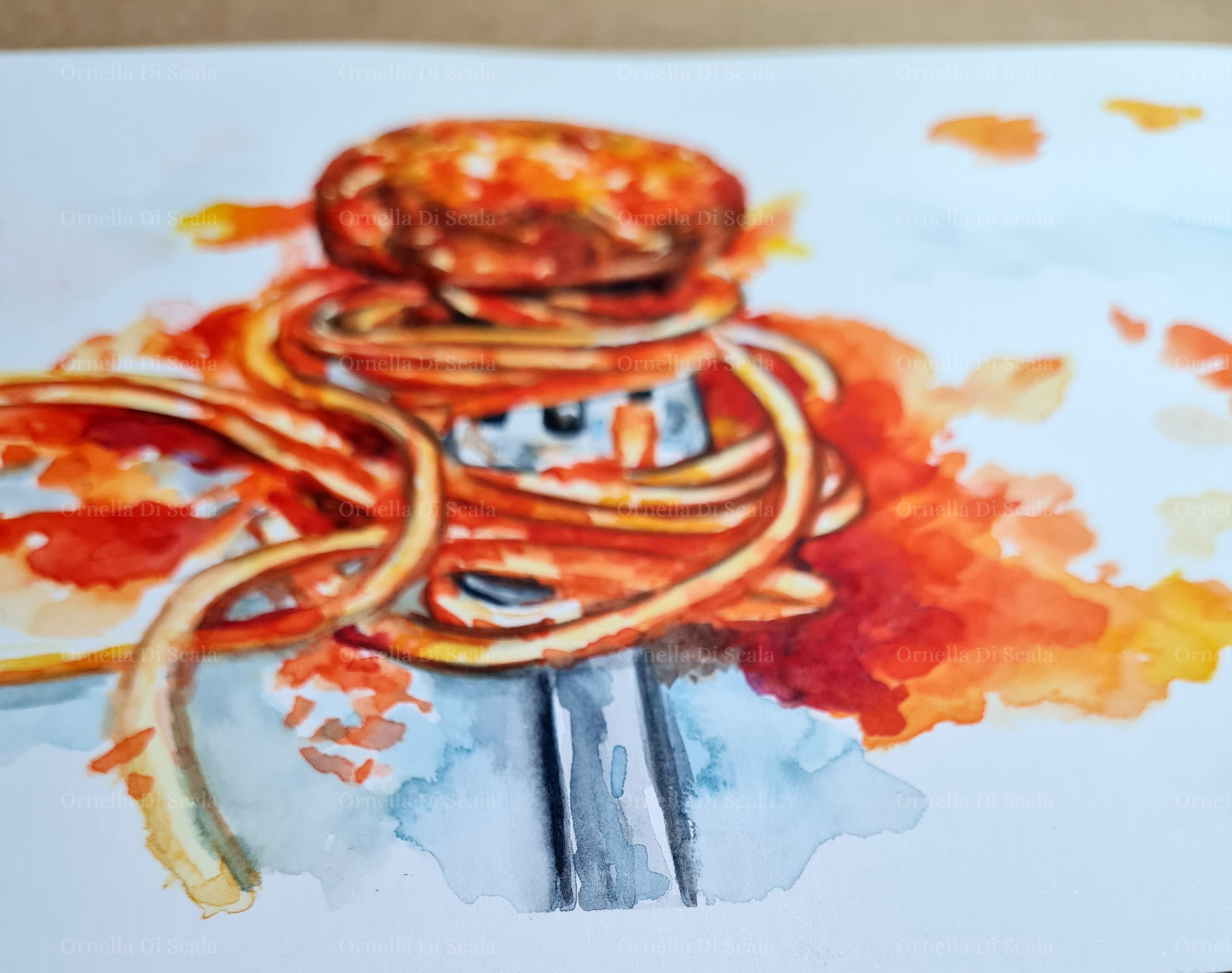 Meatball and Spaghetti Watercolor Painting Instant Download Printable ...