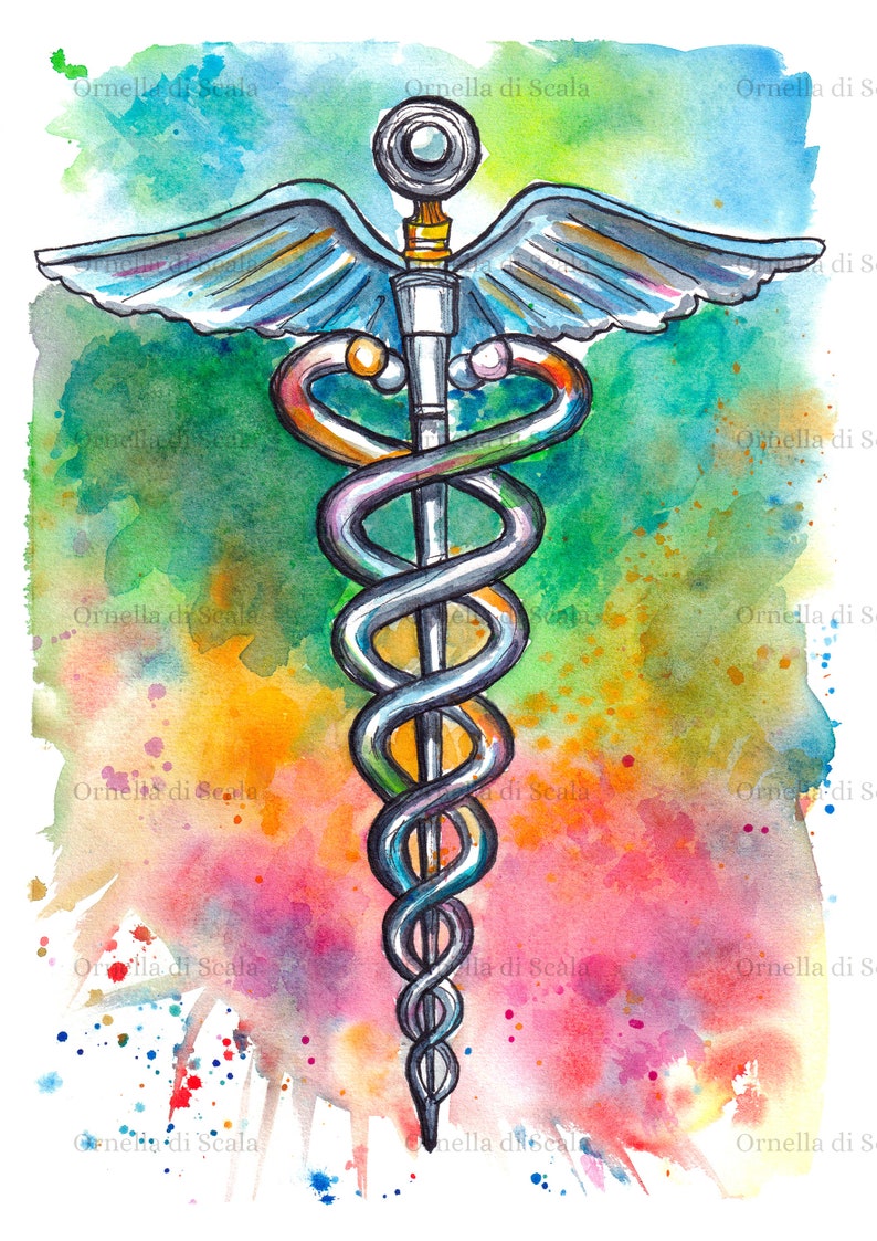 Caduceus Medical Symbol Watercolor Painting Instant Download Printable ...