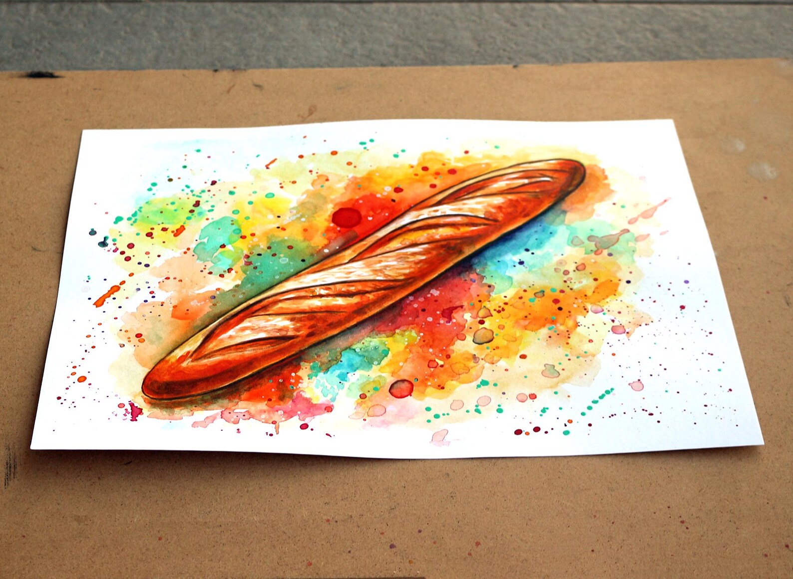 French Bread Baguette Watercolor Painting Instant Download Printable ...