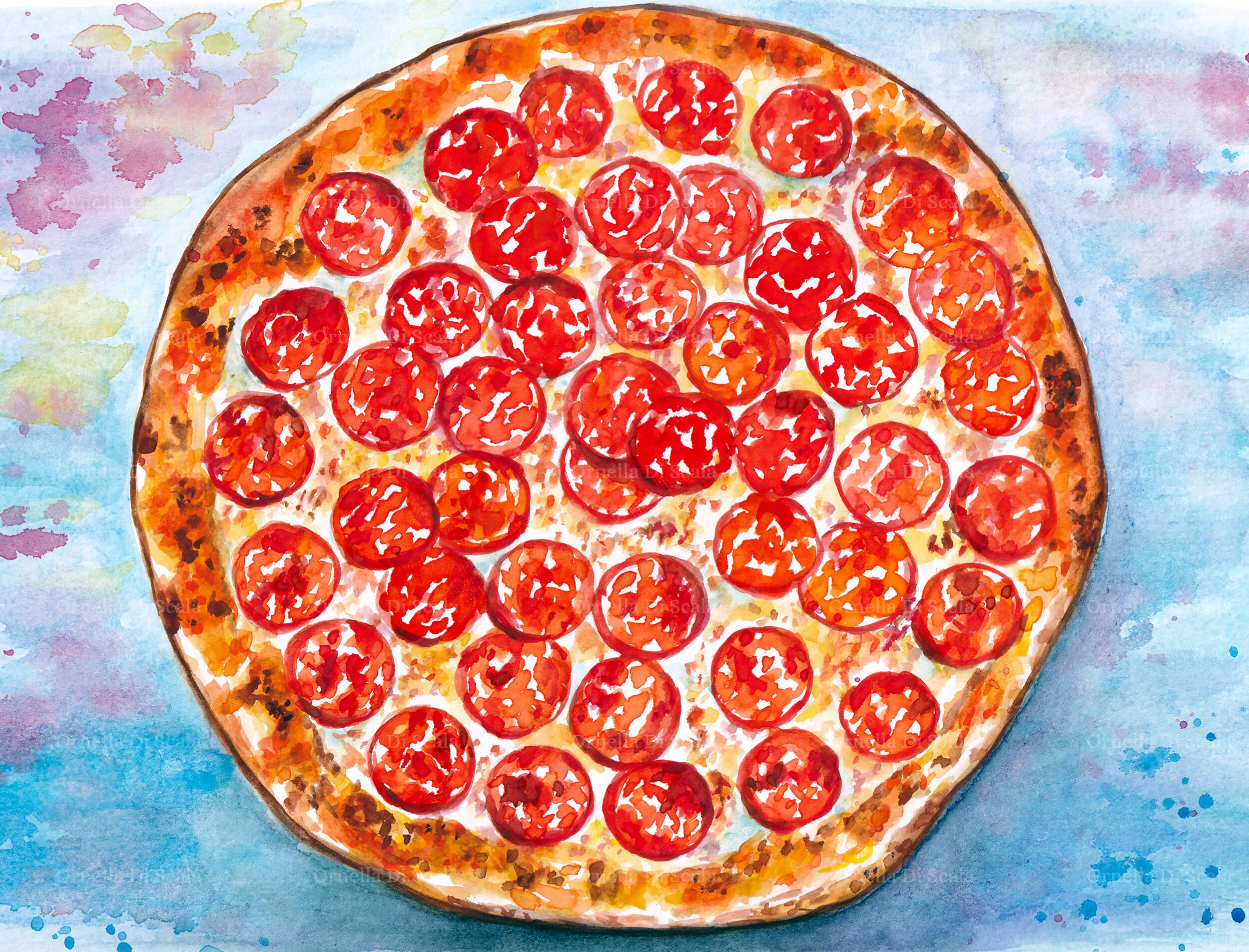 Pepperoni Pizza Watercolor Painting Instant Download Printable Artwork ...