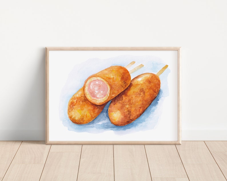 Corn Dog Watercolor Painting Instant Download Printable Artwork - Etsy