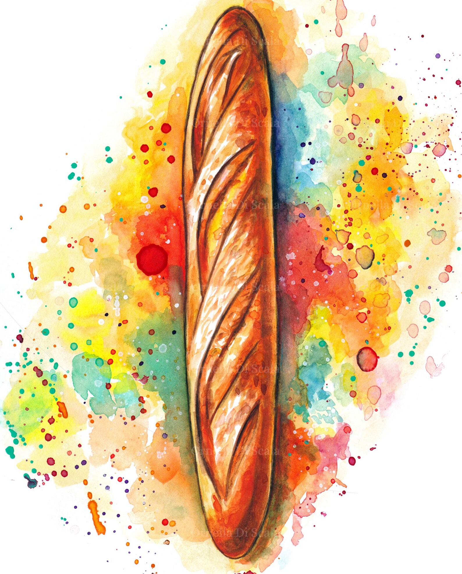 French Bread Baguette Watercolor Painting Instant Download Printable ...