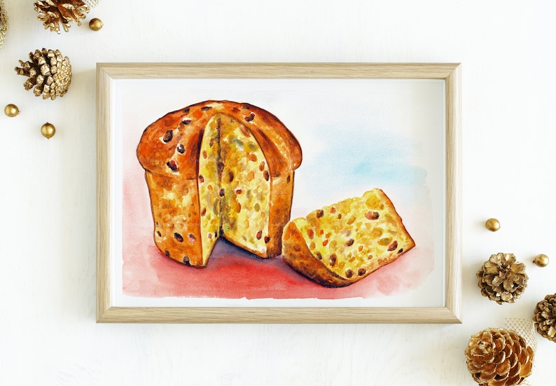 Italian Christmas Panettone Milan Watercolor Art Print, Digital ...