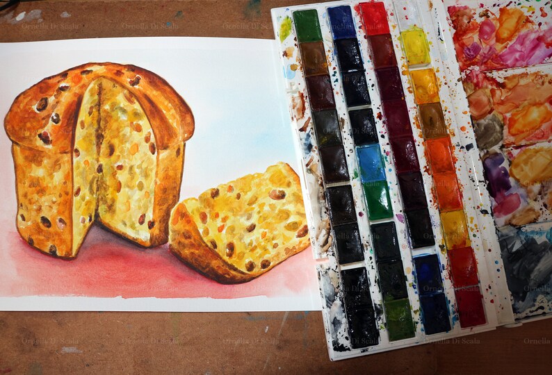 Italian Christmas Panettone Milan Watercolor Art Print, Digital ...