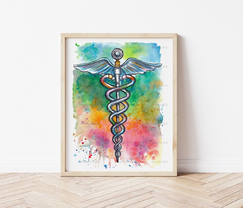 Caduceus Medical Symbol Watercolor Painting Instant Download Printable ...