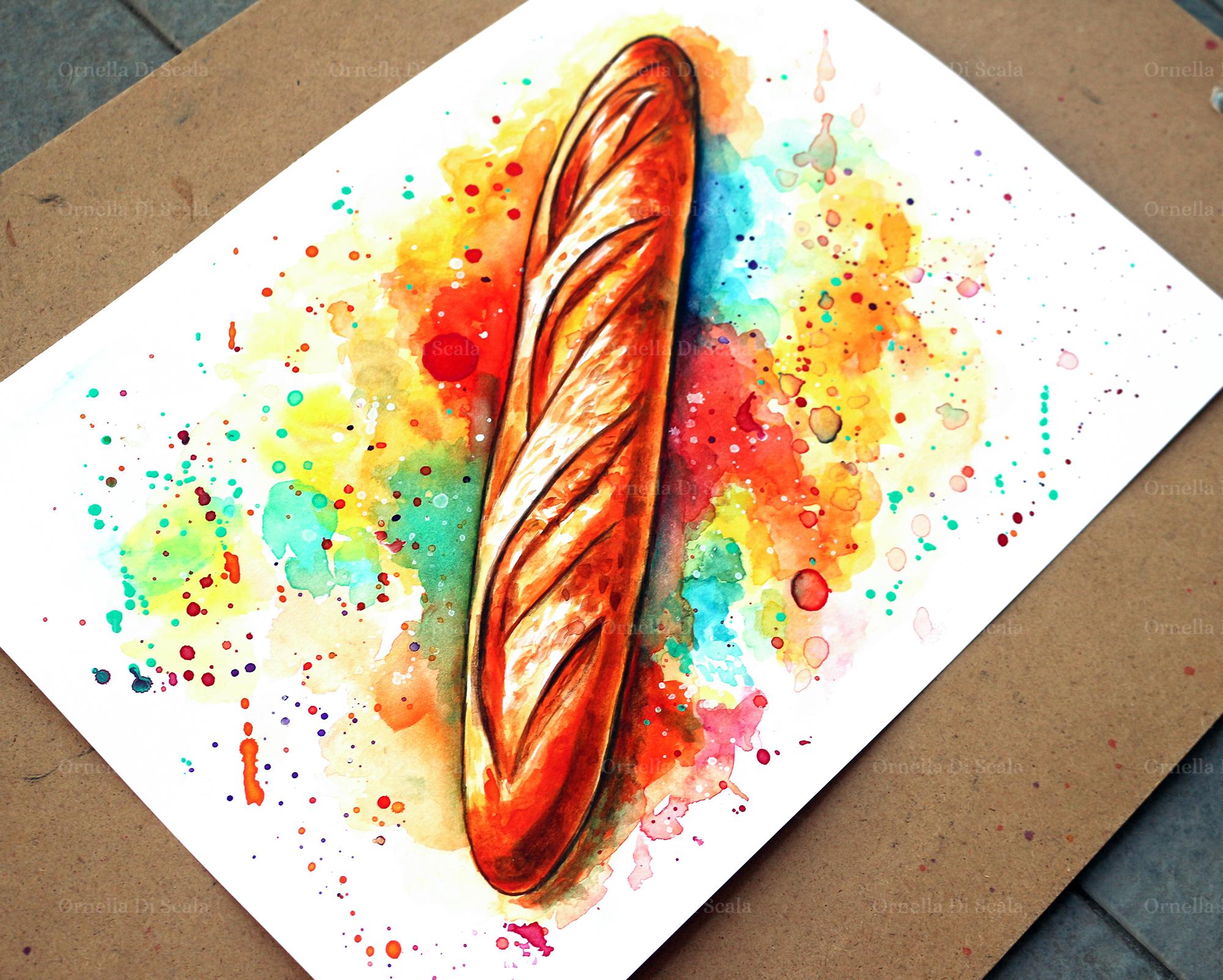French Bread Baguette Watercolor Painting Instant Download Printable ...
