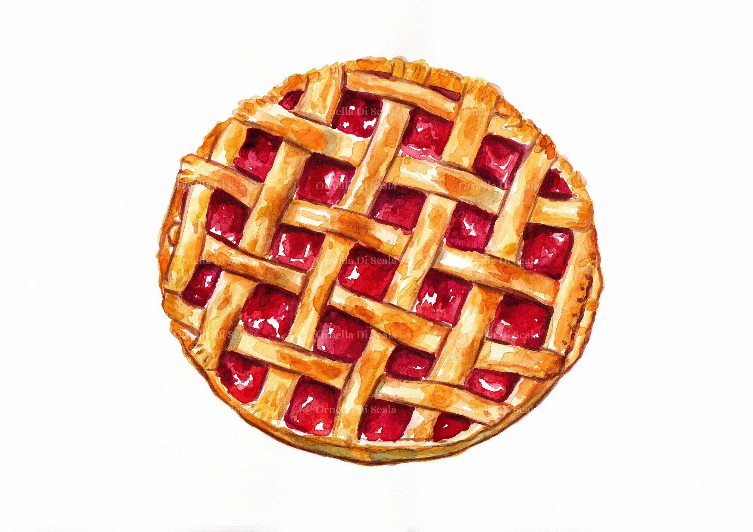 Cherry Pie Watercolor Painting Instant Download Printable Artwork - Etsy