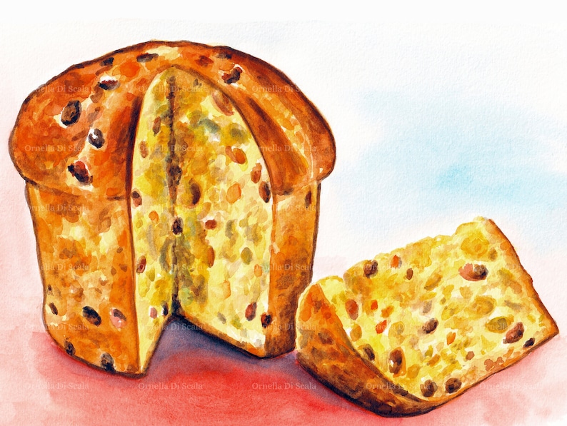 Panettone Milan Christmas Bakery Watercolor Painting Instant Download ...