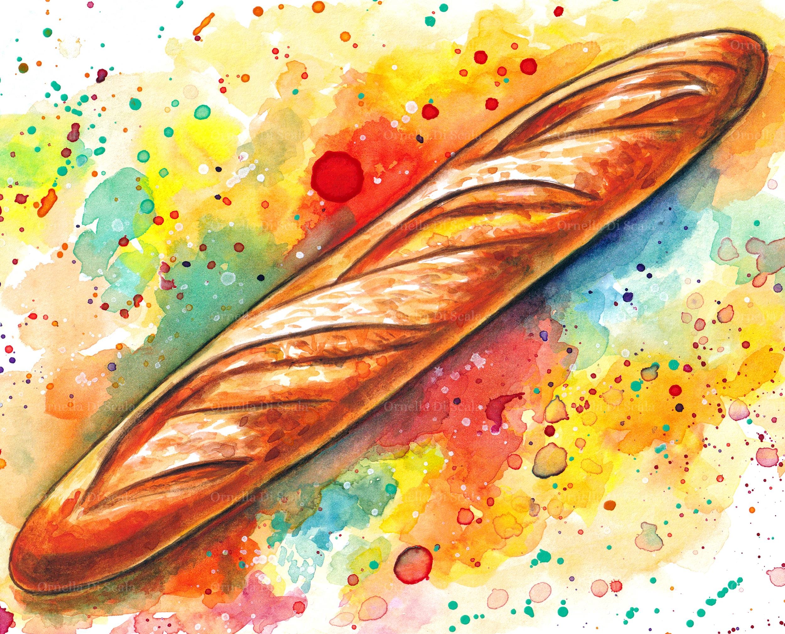 French Bread Baguette Watercolor Painting Instant Download Printable ...