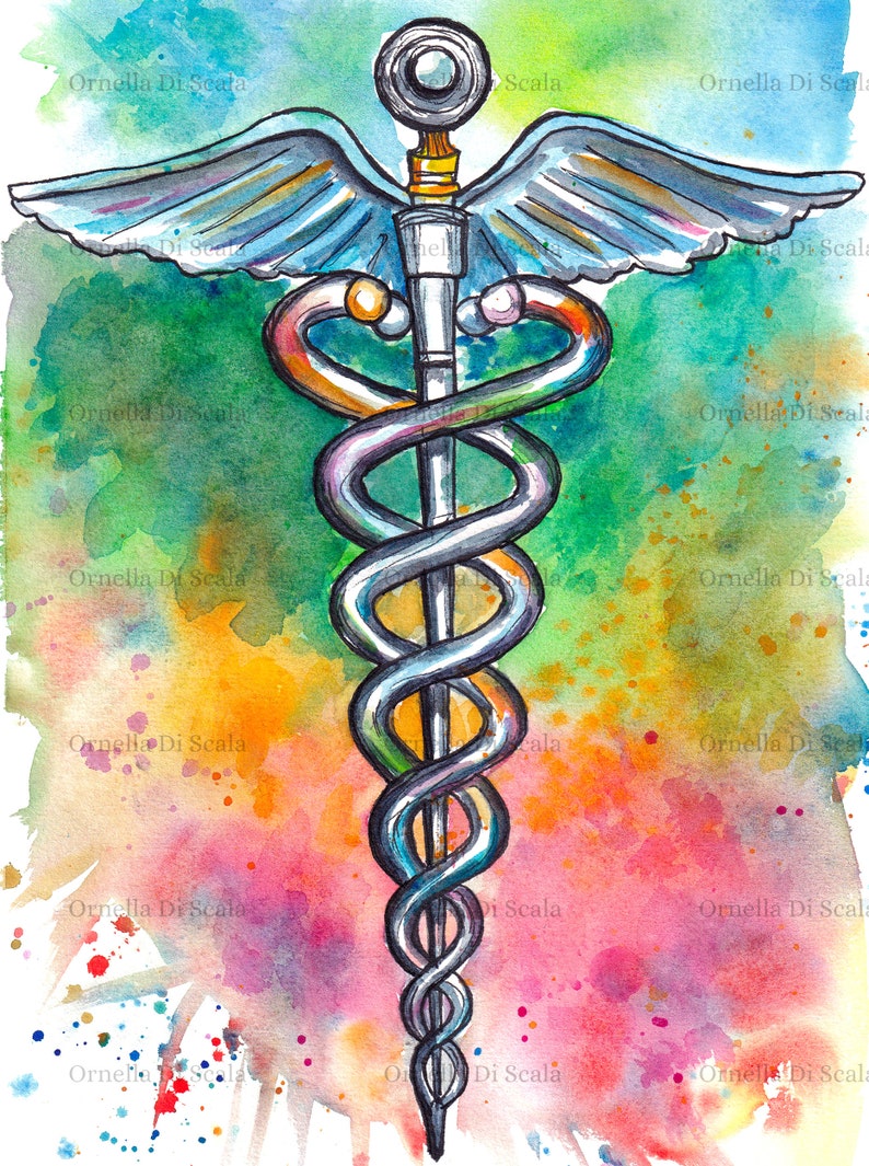 Caduceus Medical Symbol Watercolor Painting Instant Download Printable ...