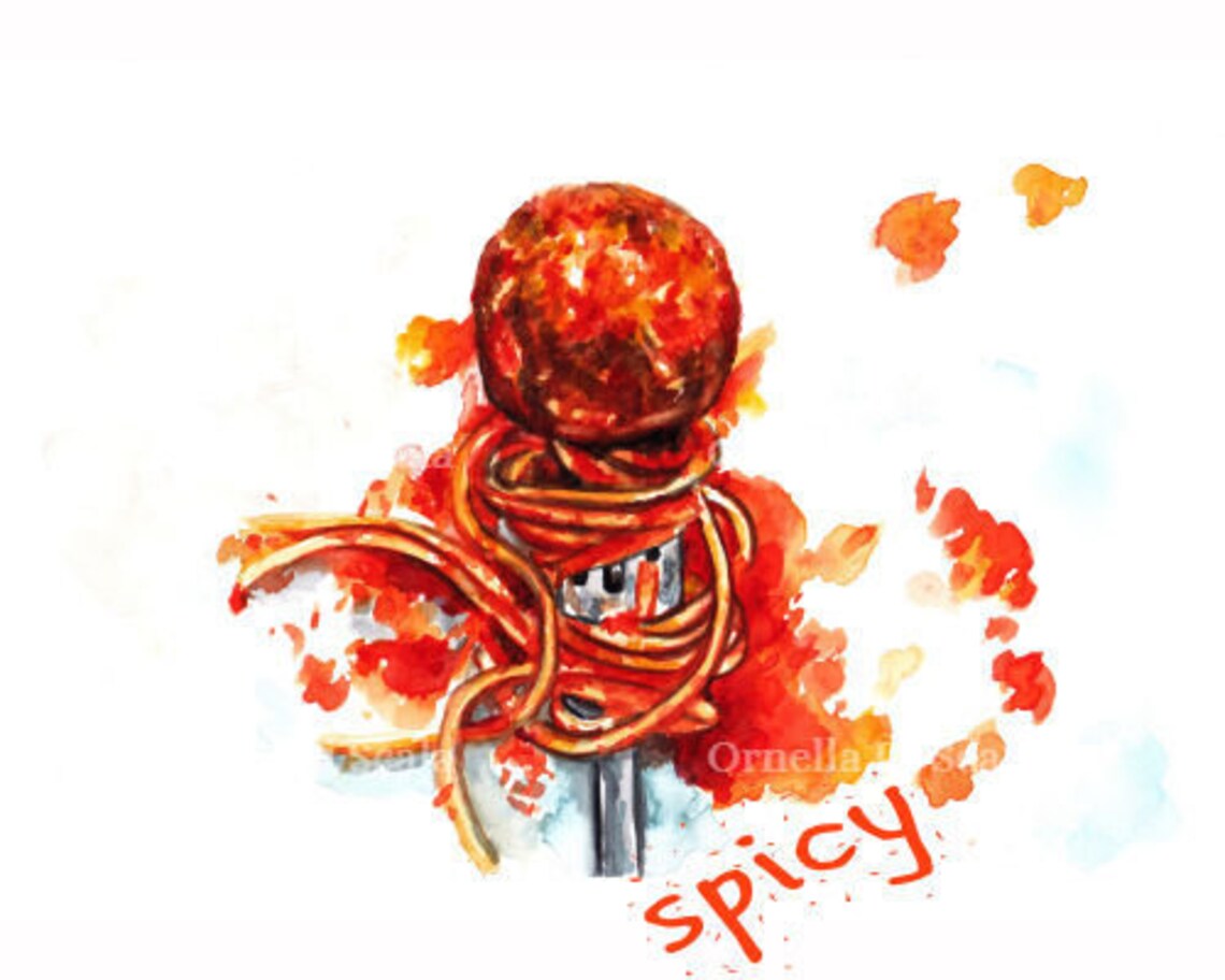 Meatball and Spaghetti Watercolor Painting Instant Download Printable ...