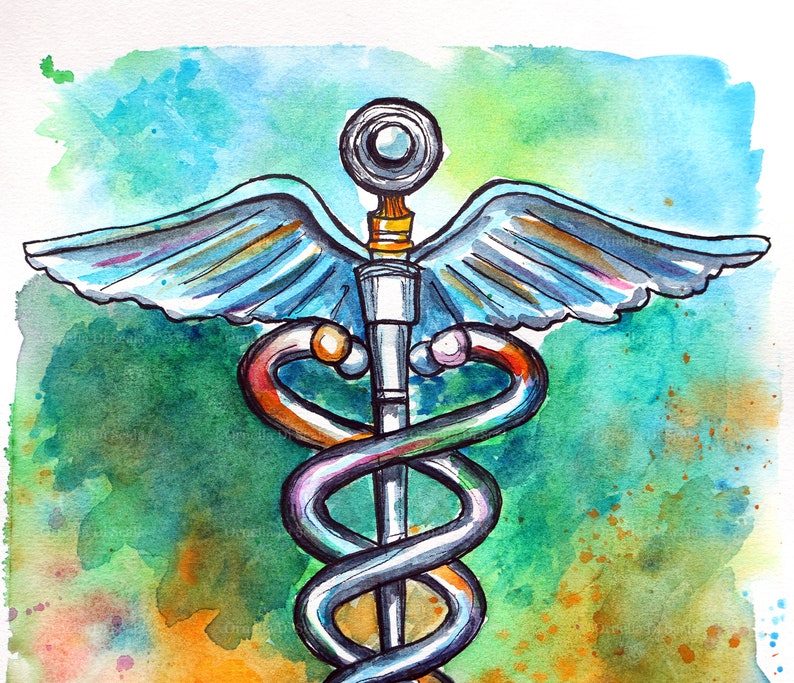 Caduceus Medical Symbol Watercolor Painting Instant Download Printable ...