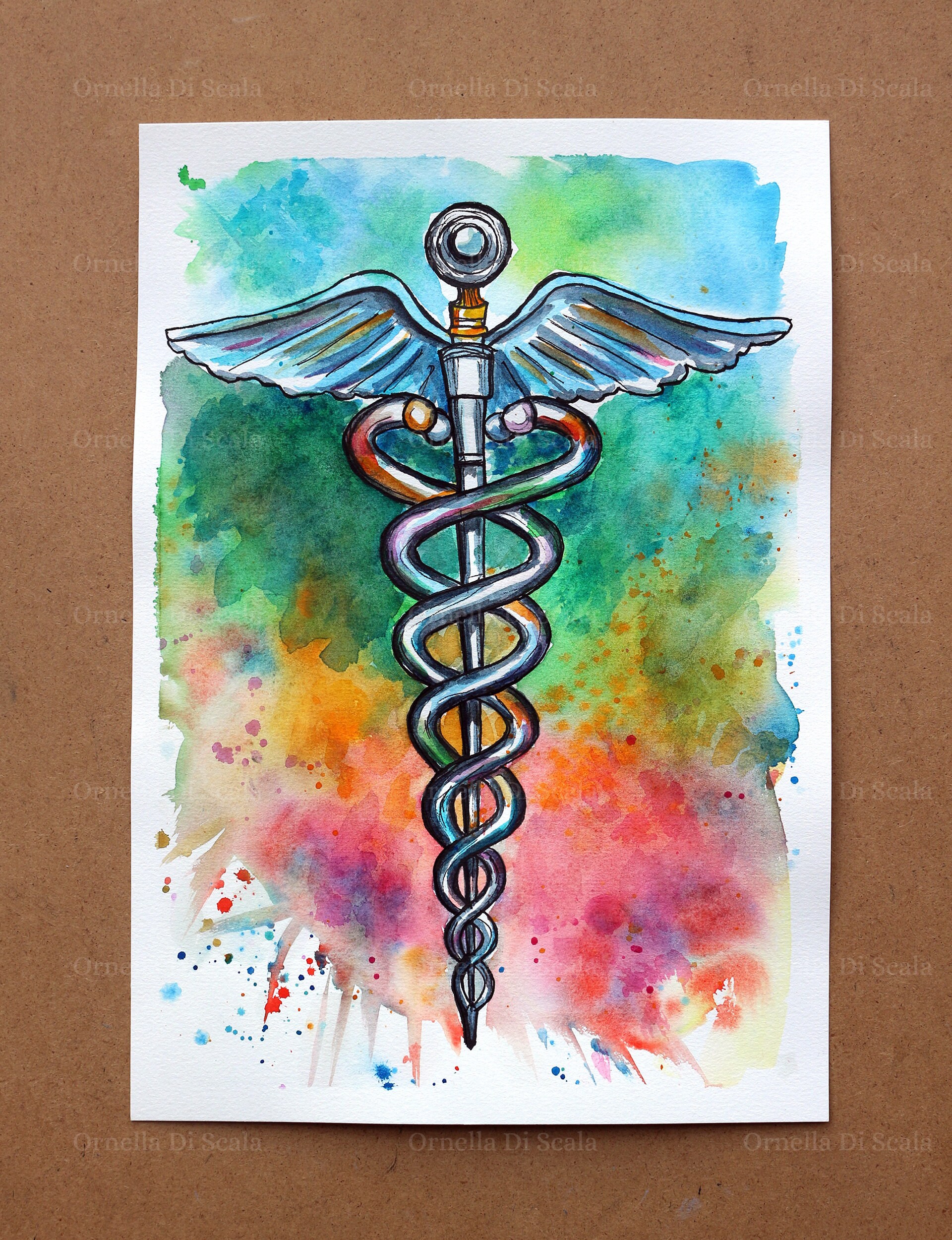 Caduceus Medical Symbol Watercolor Painting Instant Download Printable ...