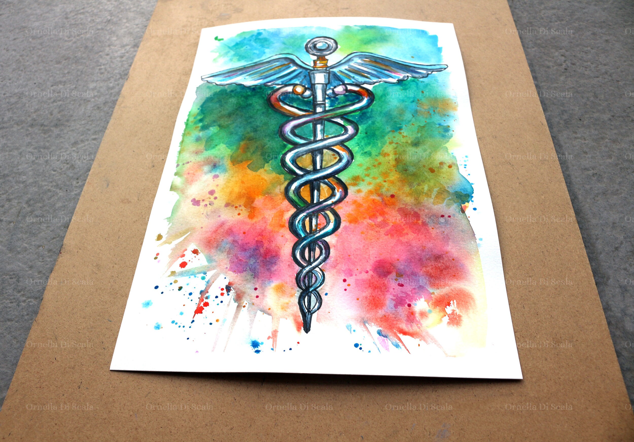 Caduceus Medical Symbol Watercolor Painting Instant Download Printable ...