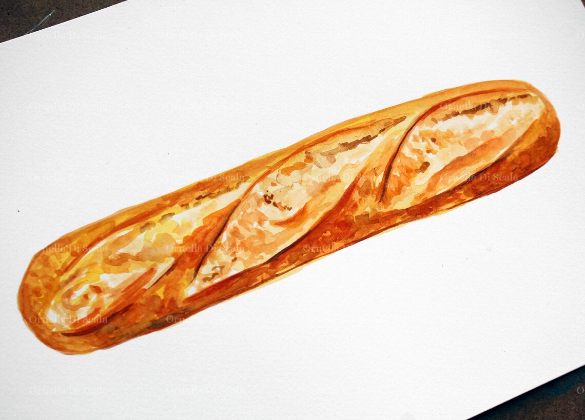 French Bread Baguette Watercolor Painting Instant Download Printable ...