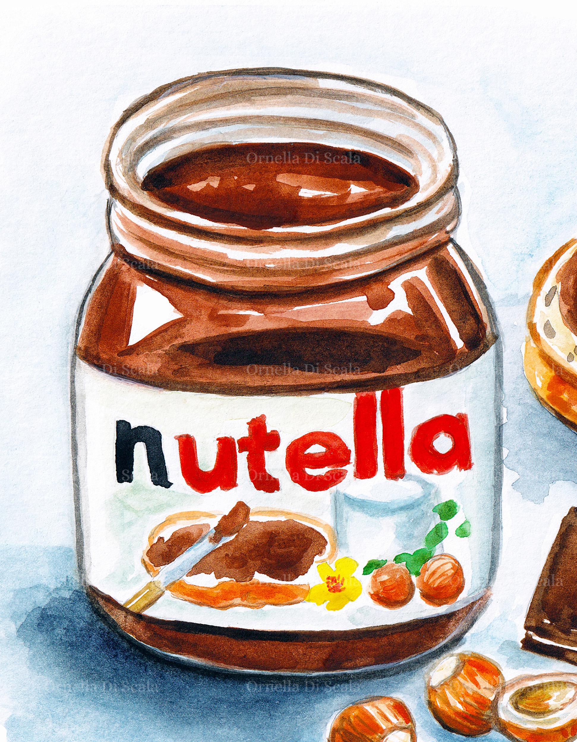 Bread and Nutella Watercolor Art Print, Digital Download, Chocolate ...