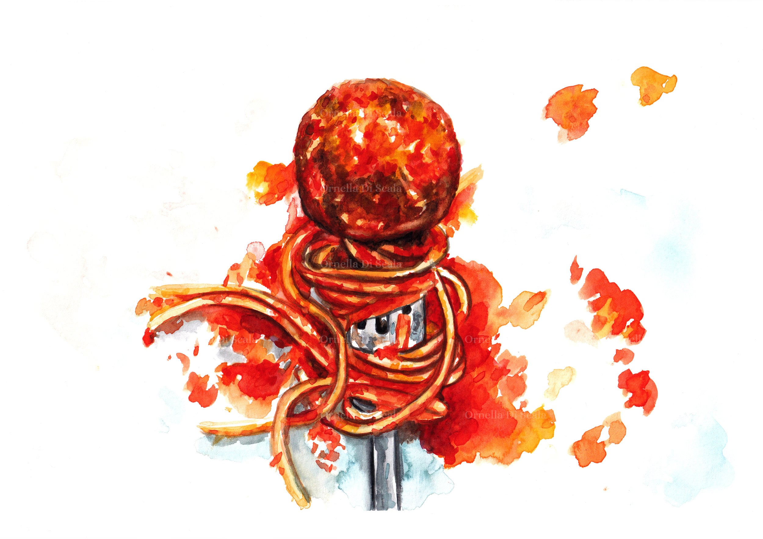 Meatball and Spaghetti Watercolor Painting Instant Download Printable ...
