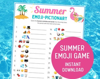 SUMMER Emoji Pictionary, Summertime Emoji Printable Quiz, Summer Pool ...