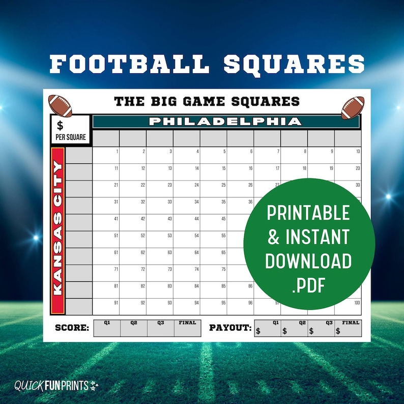 SUPER Football Bowl Squares, Printable Squares Football Pool Fundraiser ...