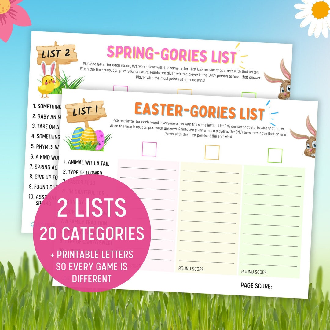 EASTER Scattergories Printable, 2 Scattergories Lists, Easter Game for ...