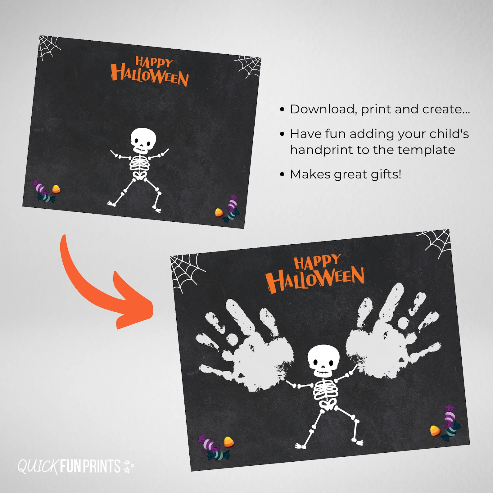 Halloween Skeleton Handprint Happy Halloween Handprint - Etsy