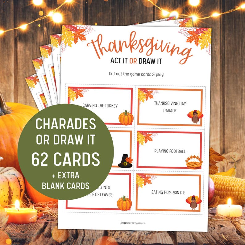 Thanksgiving Charades Printable, Thanksgiving Party Game, Friendsgiving ...