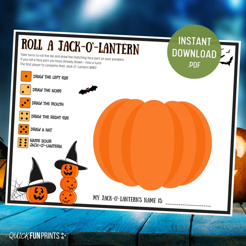 Roll a Jack-o'lantern Printable, Halloween Roll a Pumpkin, Halloween ...