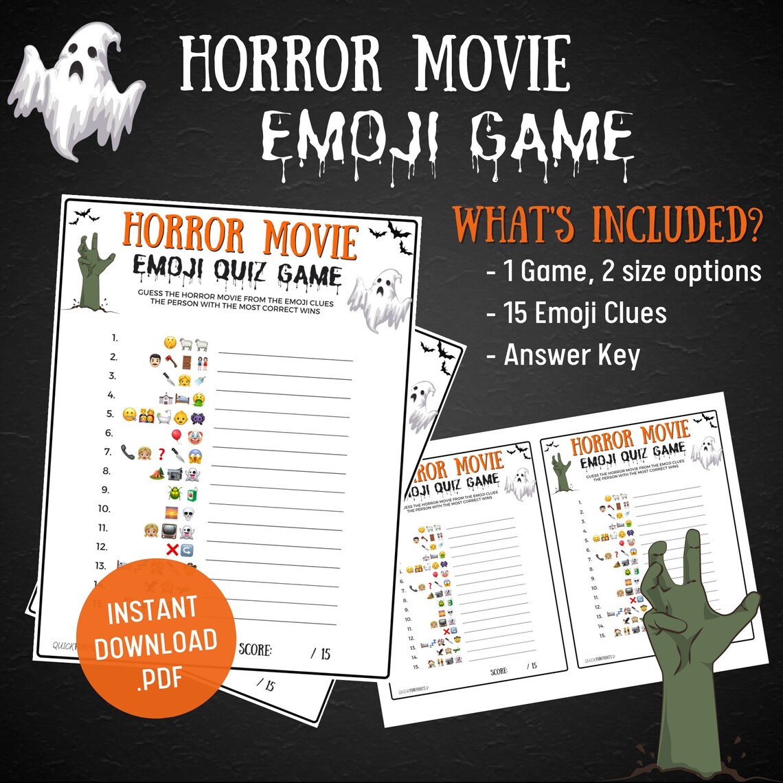 Horror Movie Emoji Pictionary, Halloween Party Game, Horror Movie Emoji ...