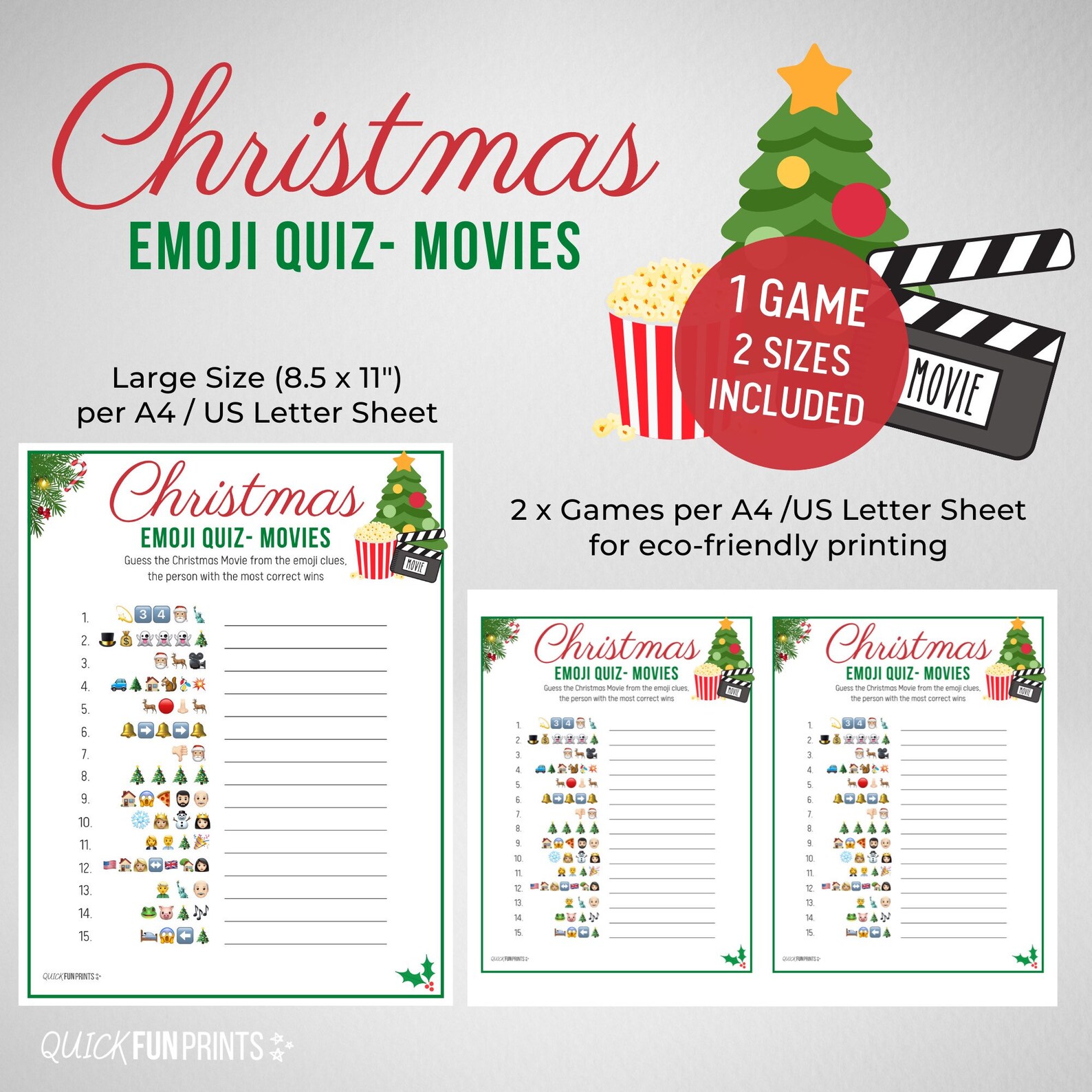 Christmas Movie Emoji Quiz, Printable Holiday Family Game, Christmas ...