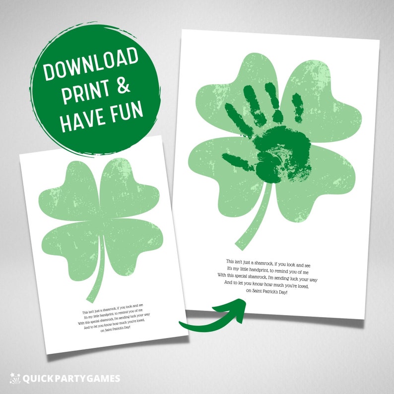 SHAMROCK Handprint Printable, St Patrick's Day Clover Kids Handprint ...