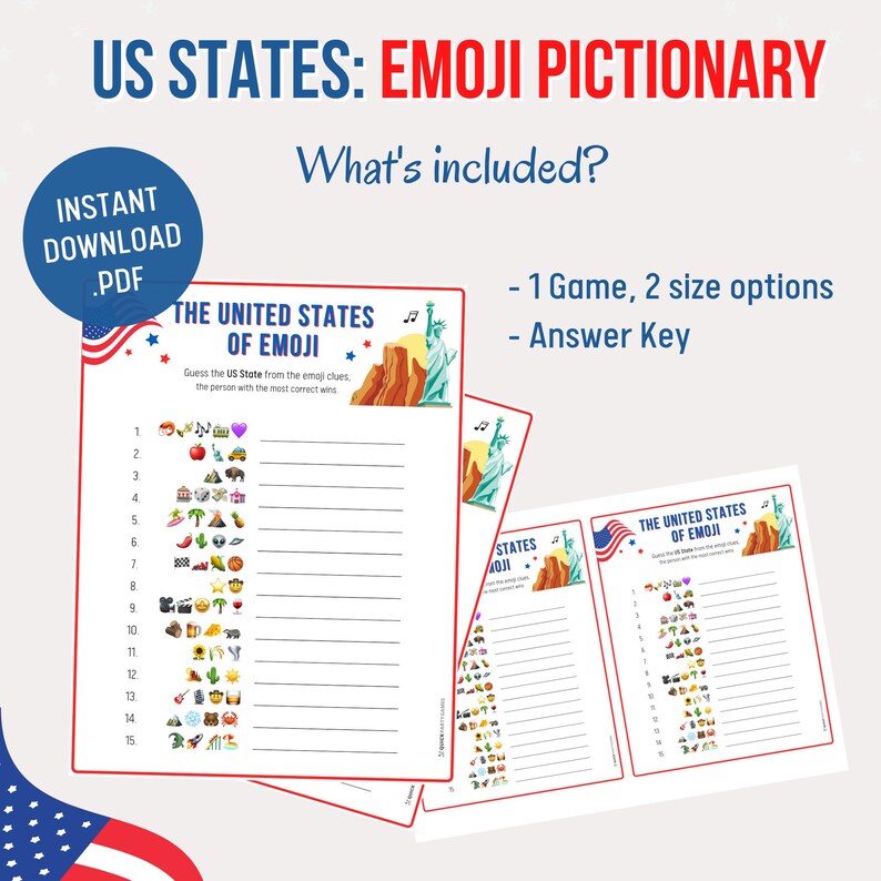 Emoji Quiz: US State Pictionary Game for Labour Day Weekend (printable ...