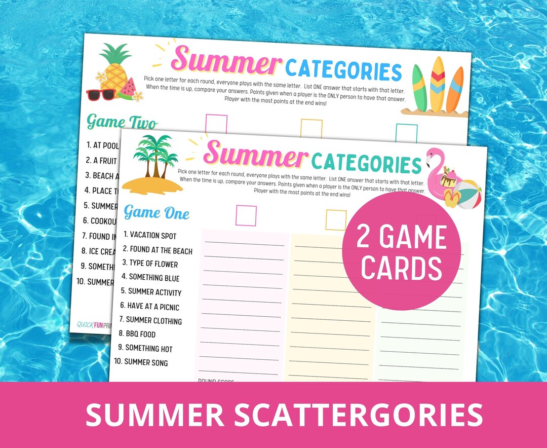 Summer Scattergories Game: Printable Family Fun (digital Print) - Etsy