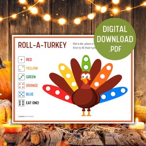 Roll A Turkey Game, Thanksgiving Game for Kids, Roll A Turkey Dice Game ...