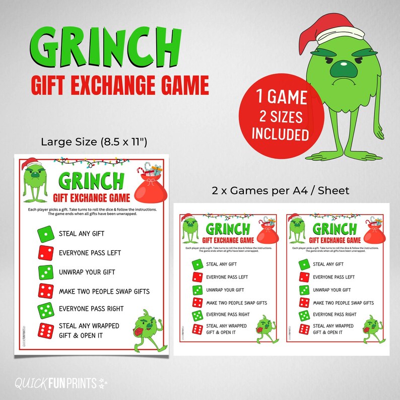 Grinch Gift Exchange Game, Holiday Gift Swap Game, Pass the Gift Game ...