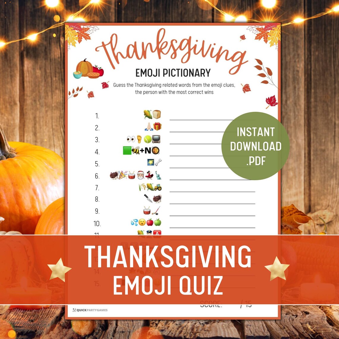 Thanksgiving Emoji Game, Printable Thanksgiving Game for Kids Adults ...