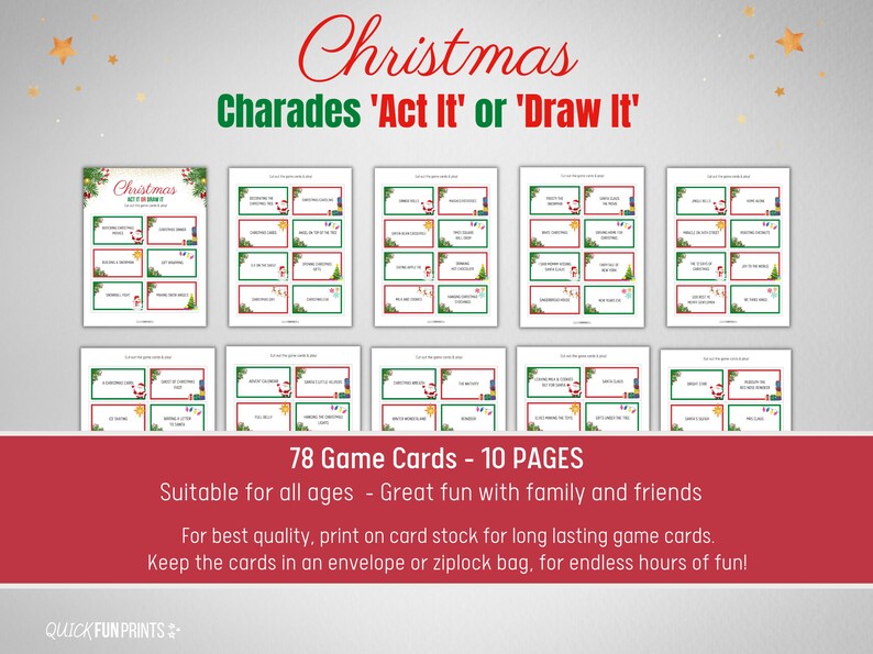 CHRISTMAS Charades & Christmas Pictionary. Christmas Charades Printable ...